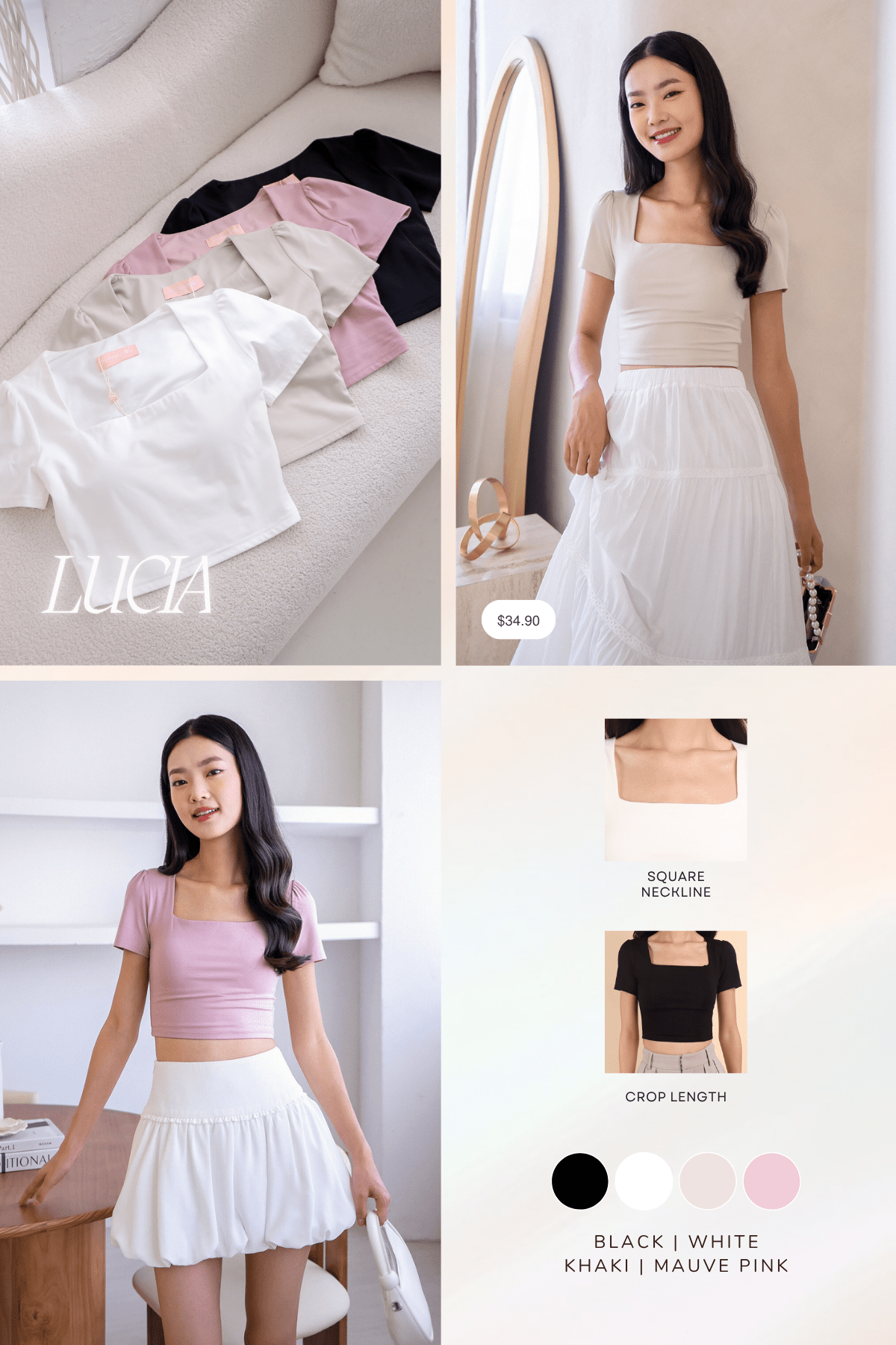 LUCIA PADDED SQUARE NECK BASIC TOP IN WHITE | NEONMELLO