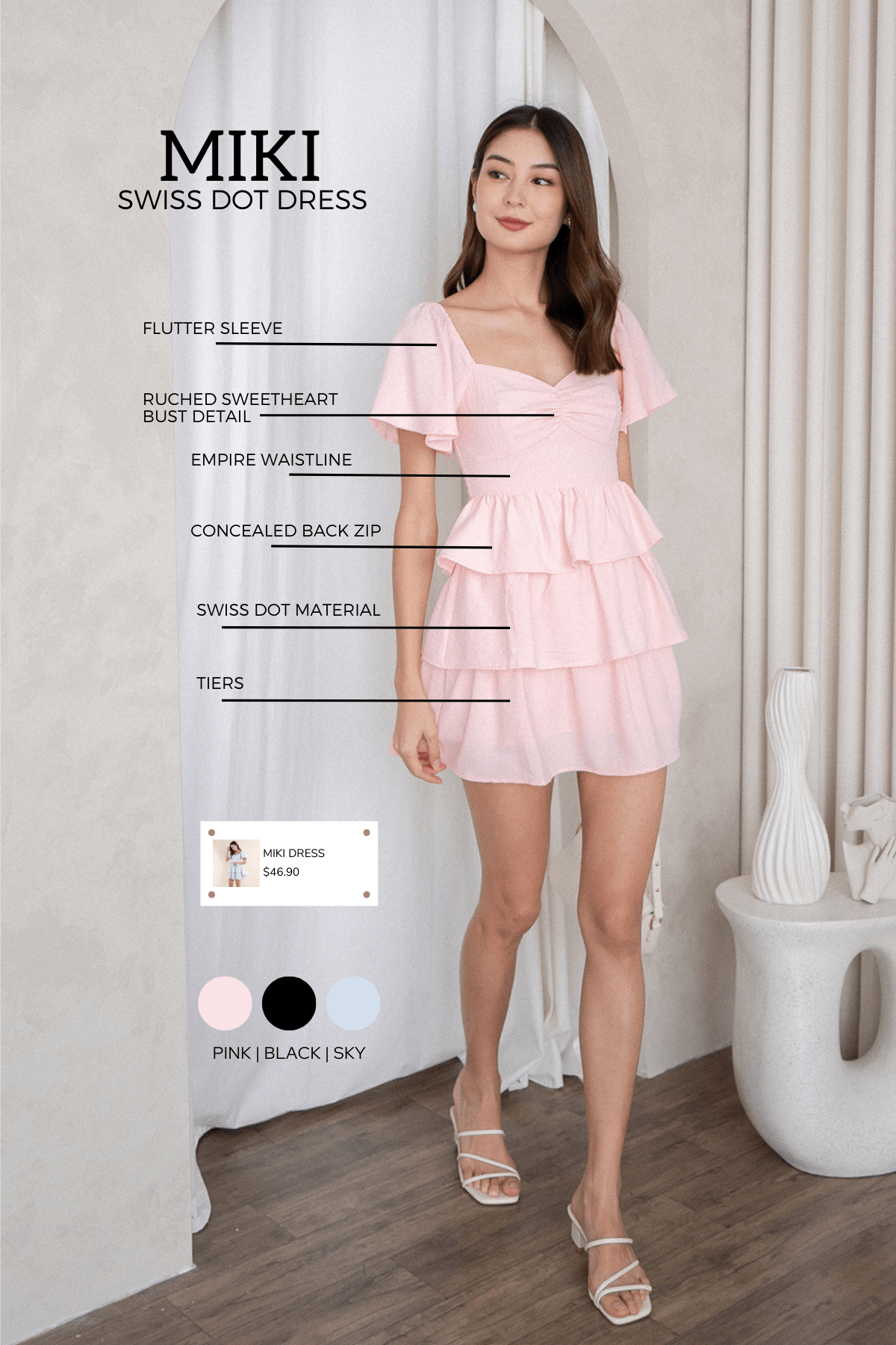 MIKI SWISS DOT DRESS IN SKY | NEONMELLO