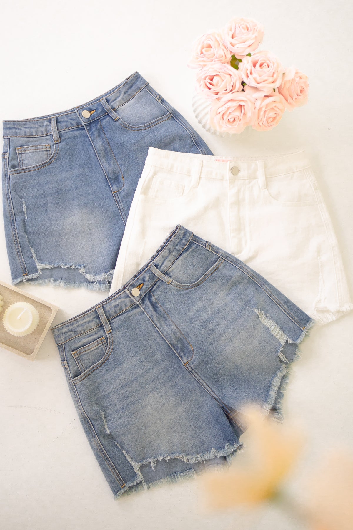 KELLY HIGH WAIST DENIM SHORTS IN ACID | NEONMELLO