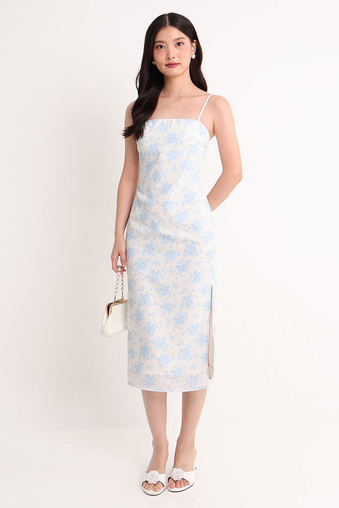 SPRING PETALS TOILE MIDI DRESS IN BLUE | NEONMELLO