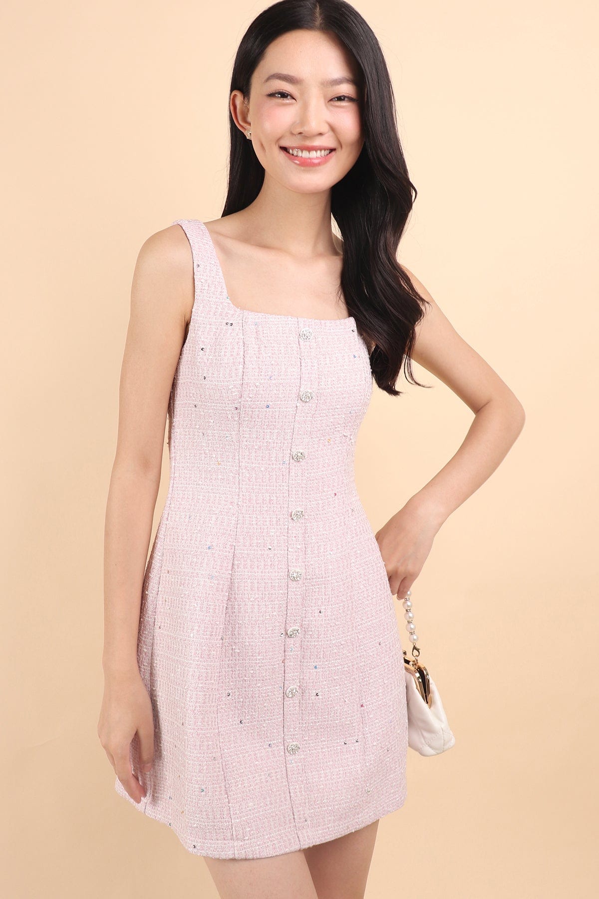 ADORE TWEED MINI DRESS IN LILAC PINK | NEONMELLO
