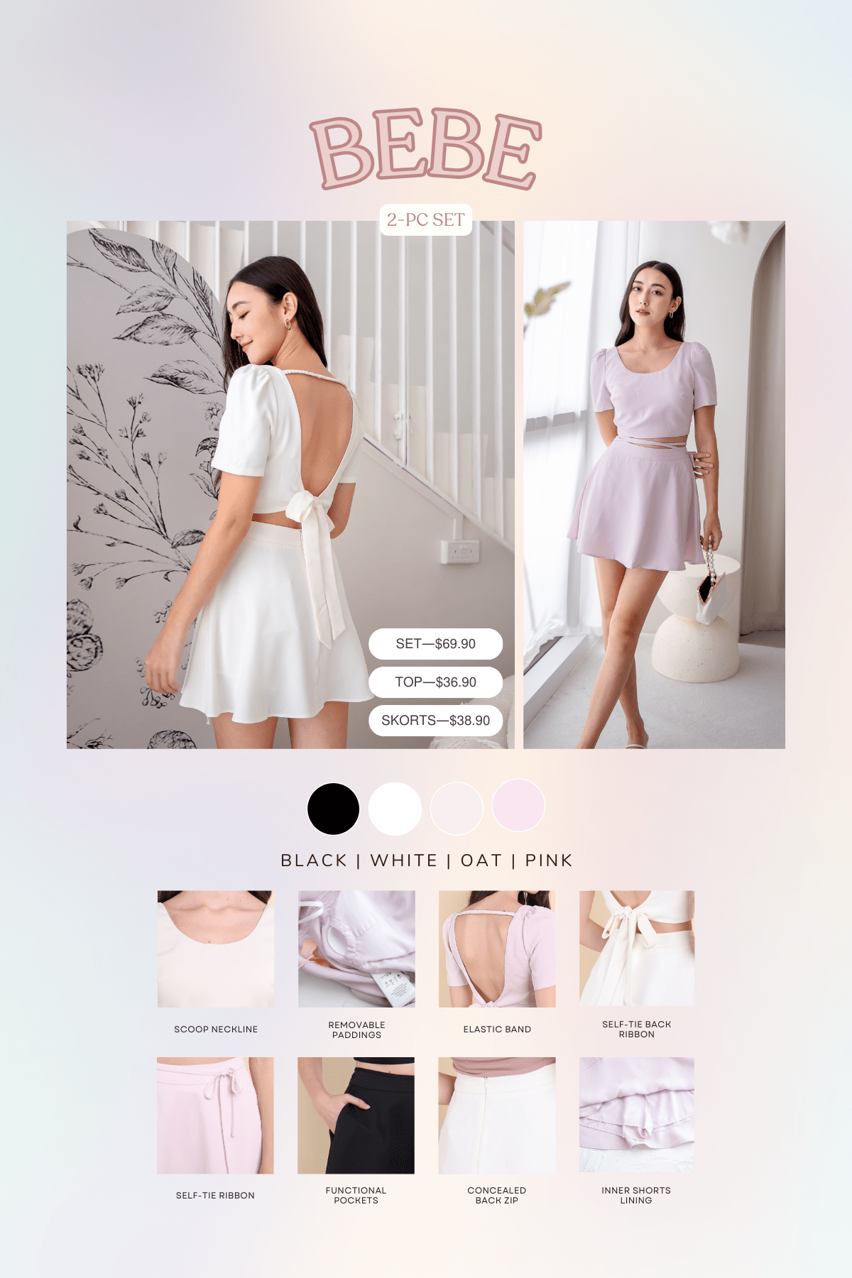 BEBE RIBBON SKORTS IN PINK | NEONMELLO