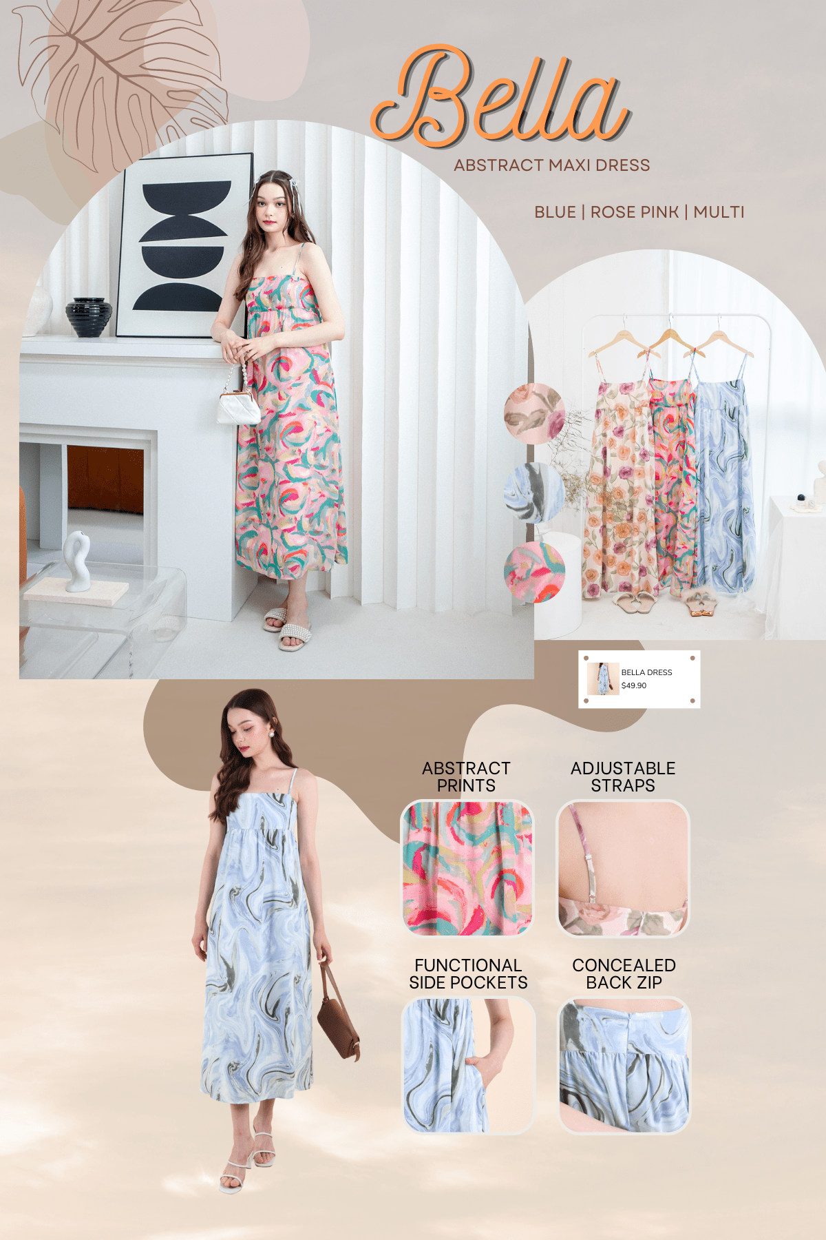 BELLA ABSTRACT MAXI DRESS IN BLUE | NEONMELLO