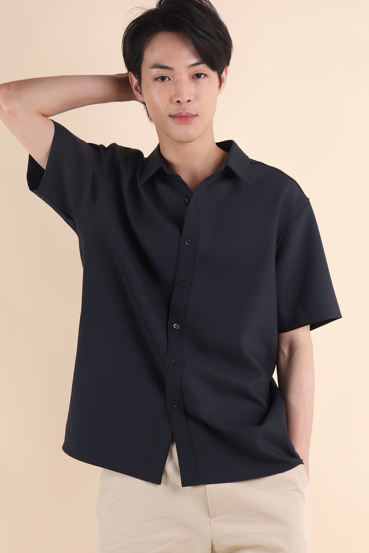 CALLAN BUTTON UP COLLAR SHIRT IN STEEL | NEONMELLO