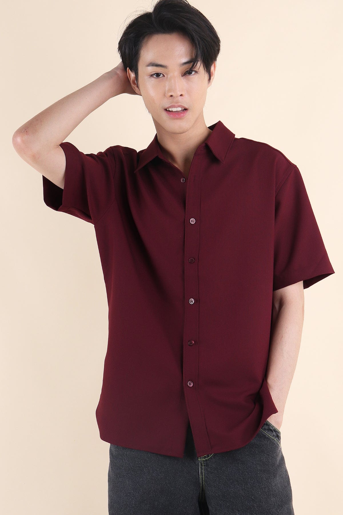 CALLAN BUTTON UP COLLAR SHIRT IN WINE | NEONMELLO