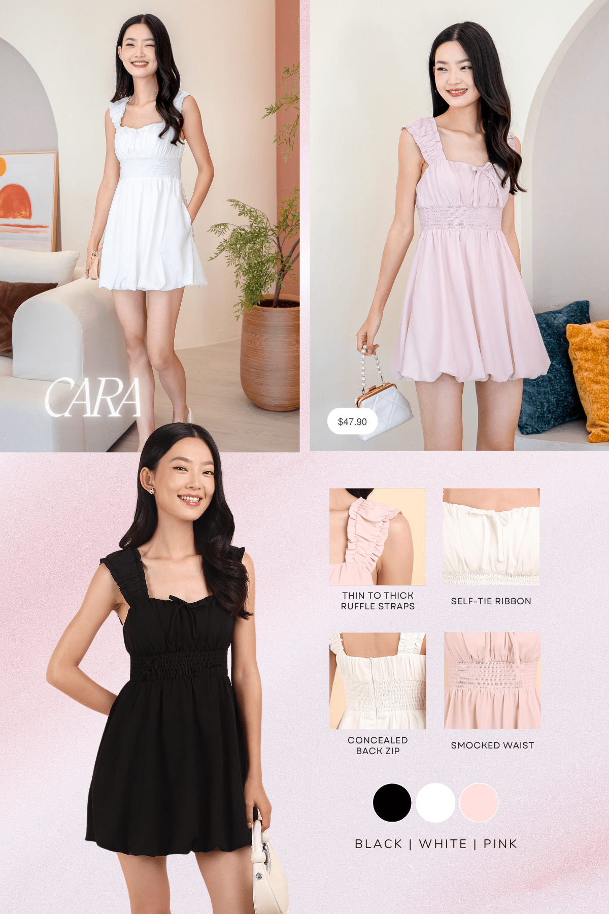 CARA BUBBLE ROMPER DRESS IN BLACK | NEONMELLO