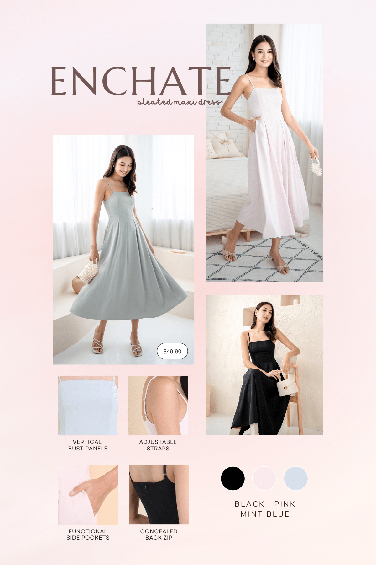 ENCHATE PLEATED MAXI DRESS IN PINK | NEONMELLO