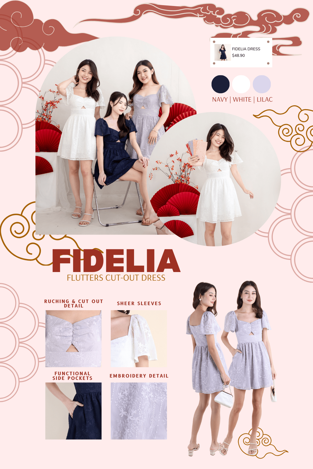 FIDELIA FLUTTERS CUT-OUT DRESS IN LILAC | NEONMELLO