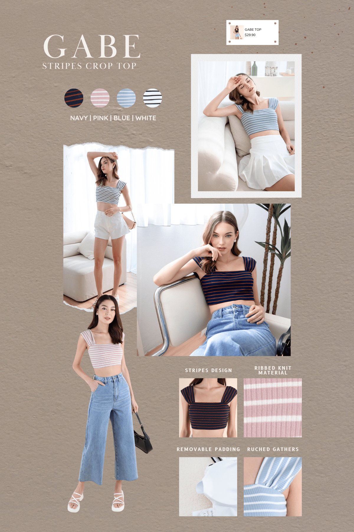 GABE STRIPES CROP TOP IN BLUE | NEONMELLO