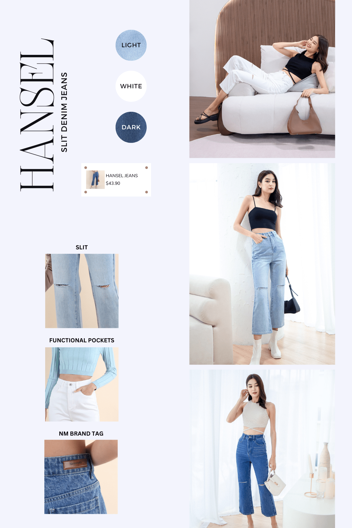 HANSEL SLIT DENIM JEANS IN LIGHT | NEONMELLO
