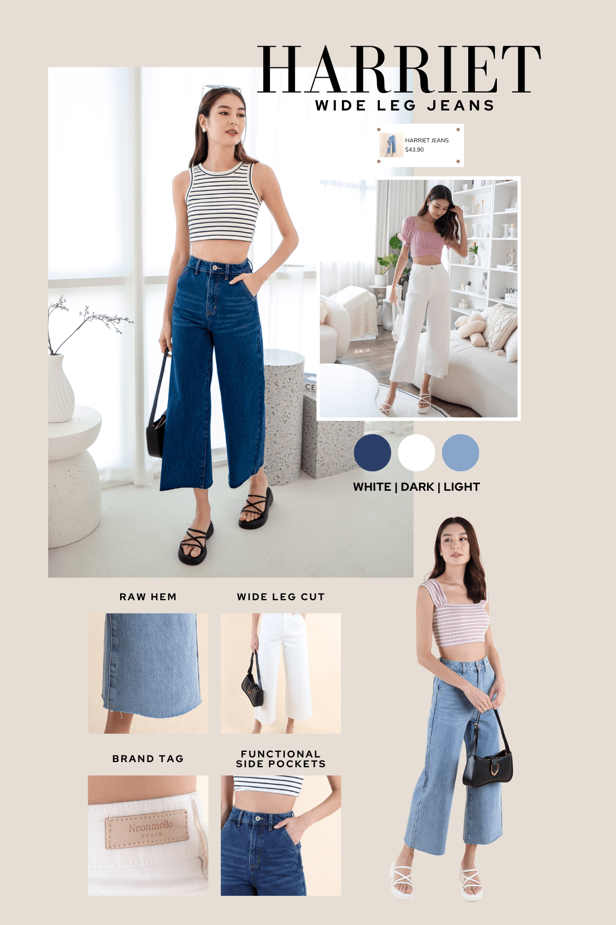 HARRIET WIDE LEG JEANS IN LIGHT | NEONMELLO