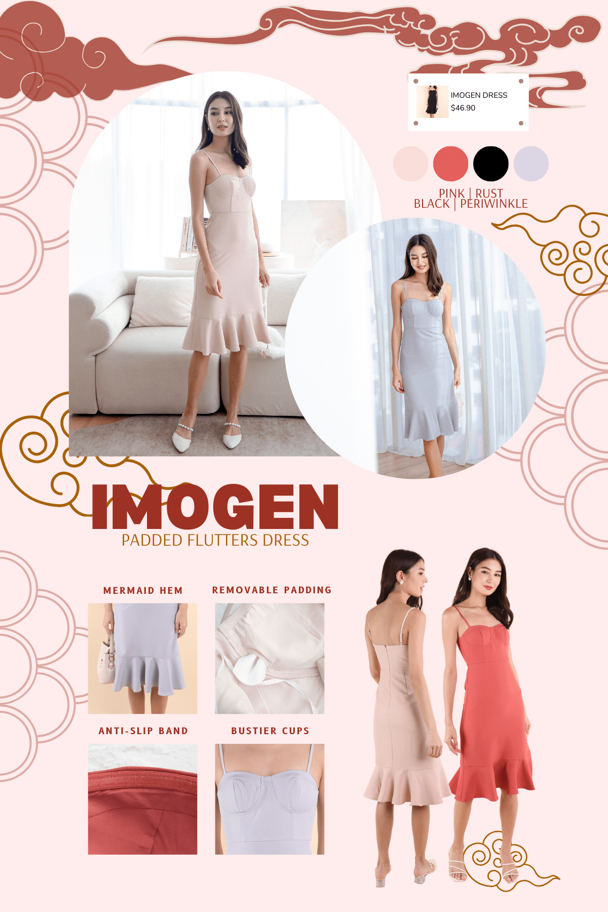 IMOGEN PADDED FLUTTERS DRESS IN BLACK | NEONMELLO