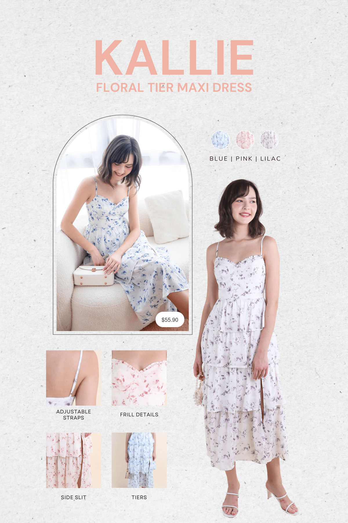 KALLIE FLORAL TIER MAXI IN LILAC | NEONMELLO