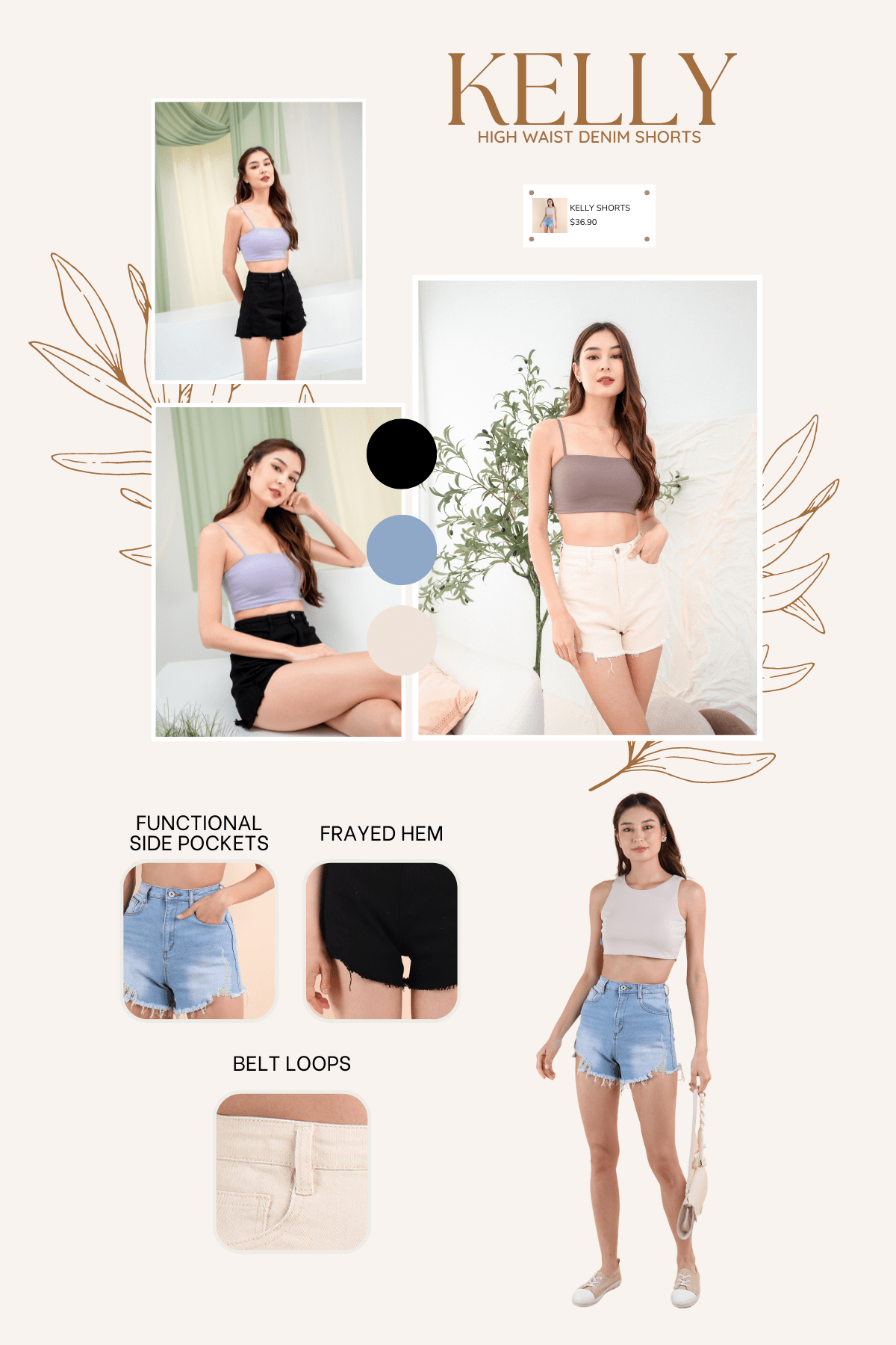 KELLY HIGH WAIST DENIM SHORTS IN ECRU | NEONMELLO