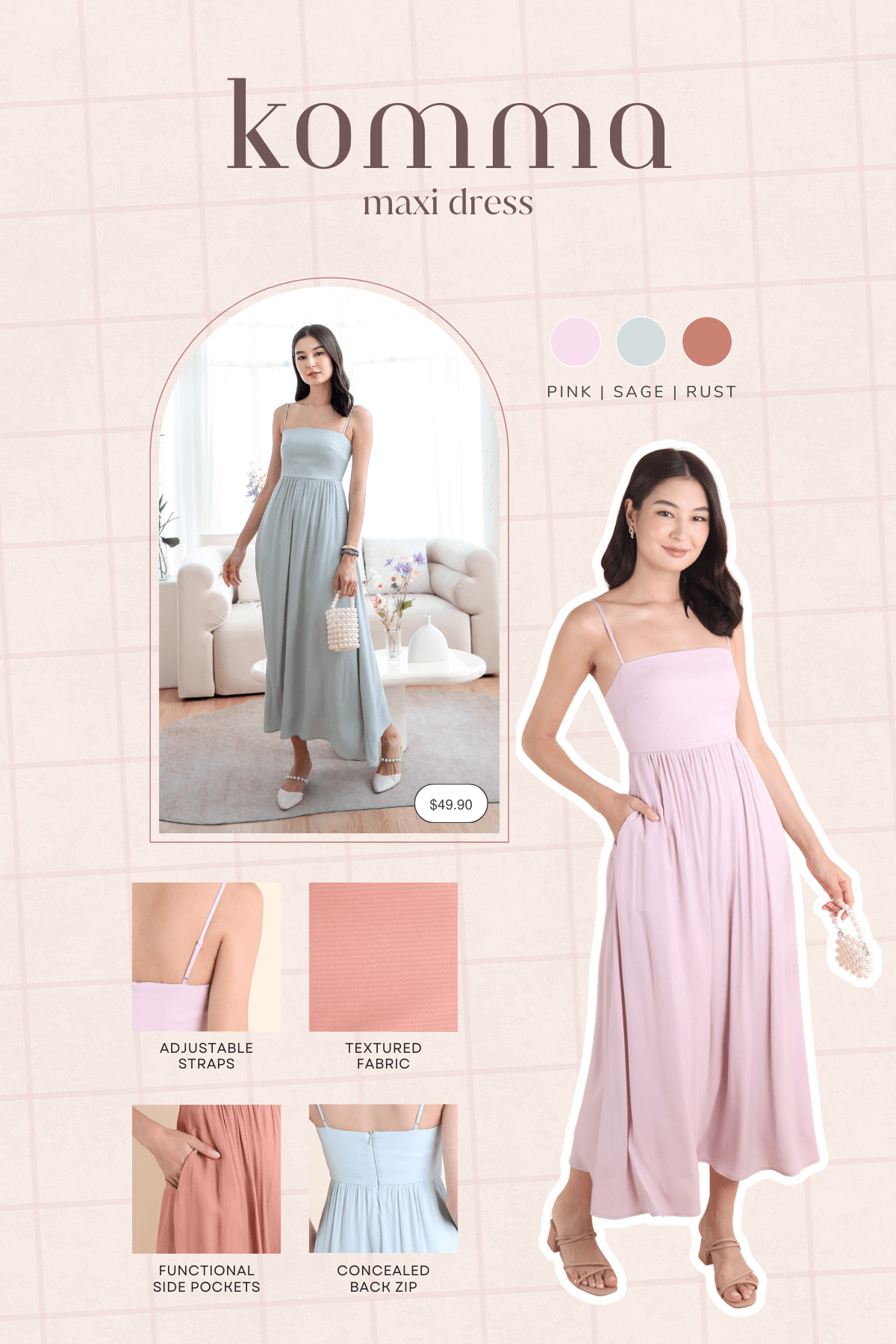 KOMMA MAXI DRESS IN PINK | NEONMELLO