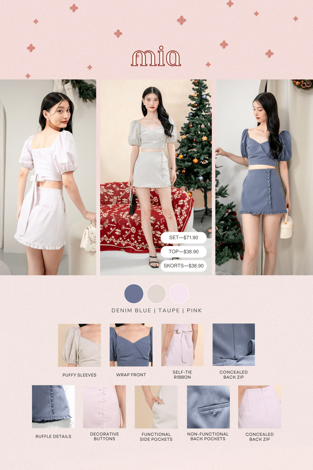 MIA PEARLS RUFFLES SKORTS IN TAUPE | NEONMELLO