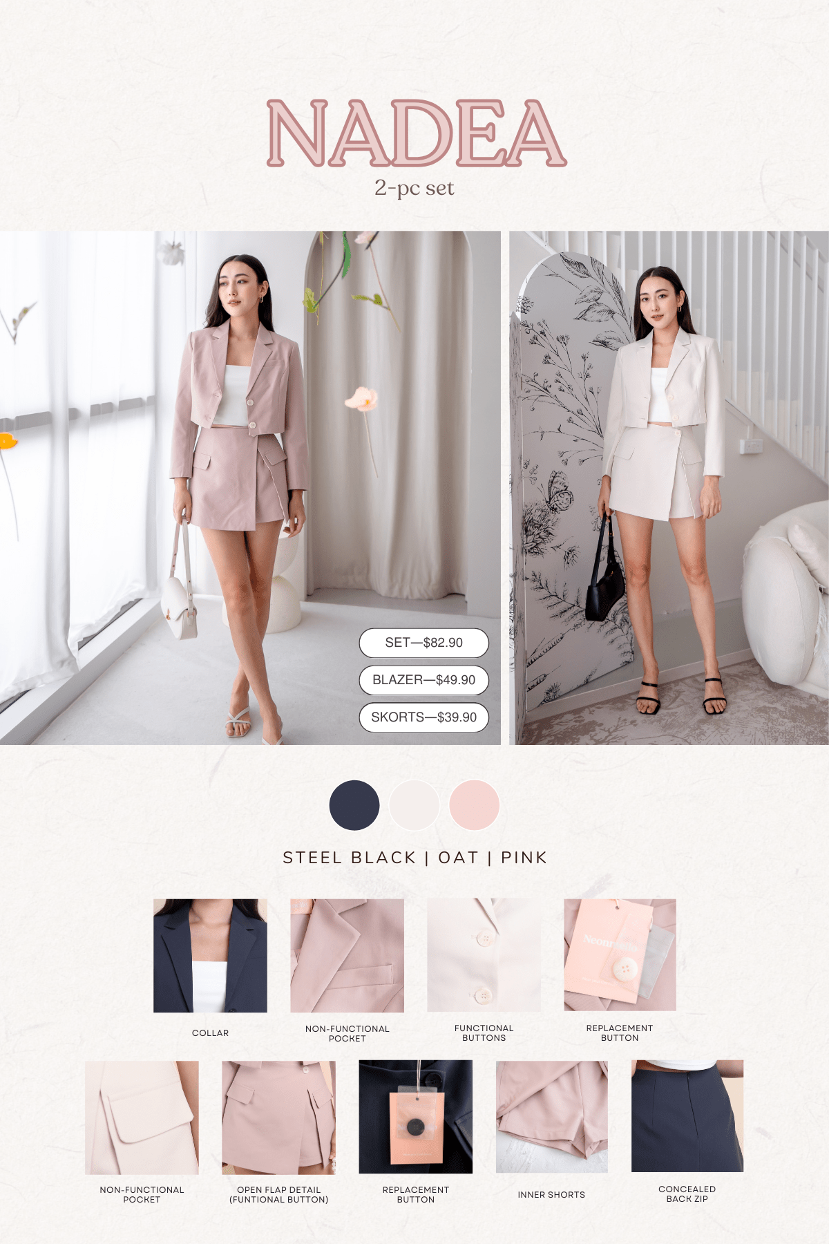 NADEA ASYMMETRICAL SKORTS IN PINK | NEONMELLO