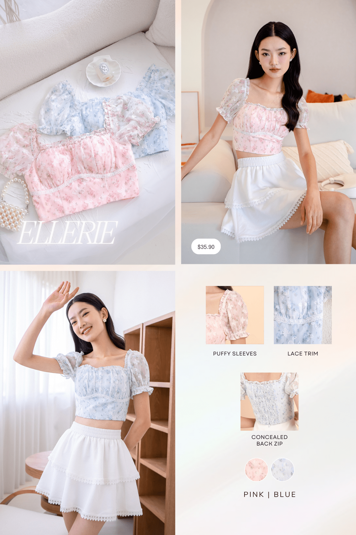 ELLERIE PADDED SWEETHEART TOP IN BLUE | NEONMELLO