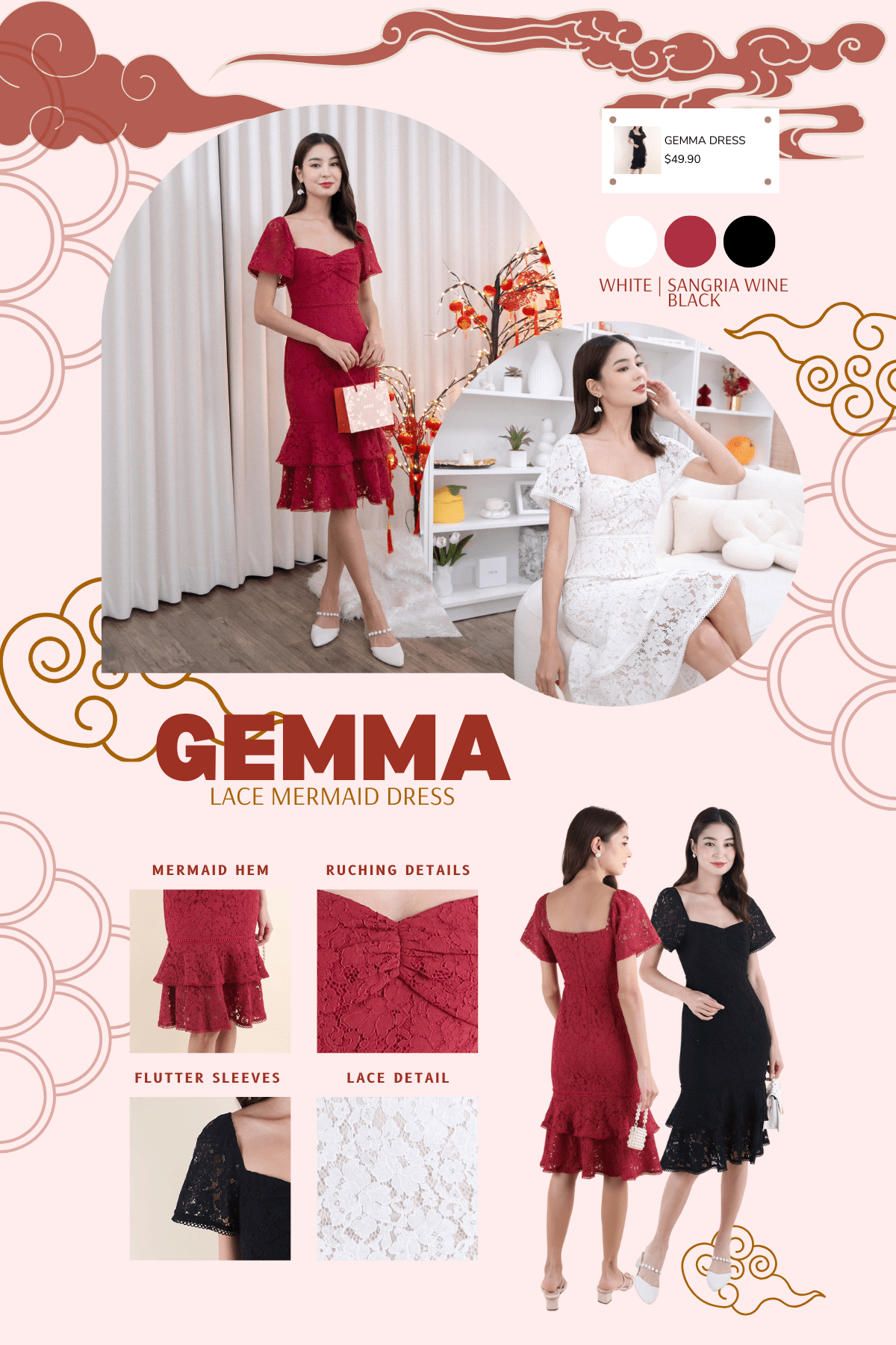 GEMMA LACE MERMAID DRESS IN BLACK | NEONMELLO