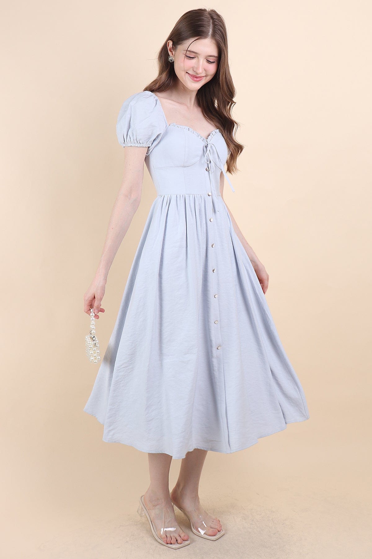 REYNA VICTORIAN SLEEVE PADDED MAXI DRESS IN BLUE | NEONMELLO