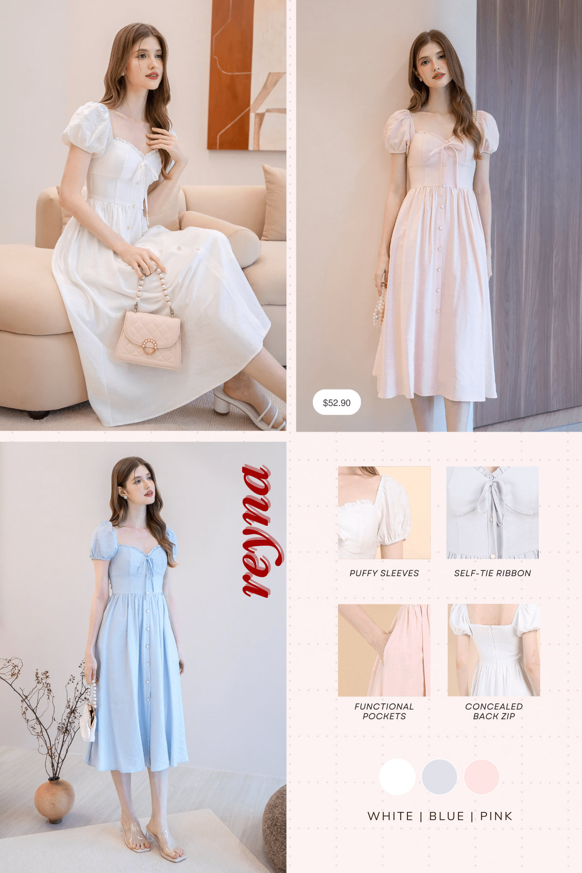 REYNA VICTORIAN SLEEVE PADDED MAXI DRESS IN BLUE | NEONMELLO