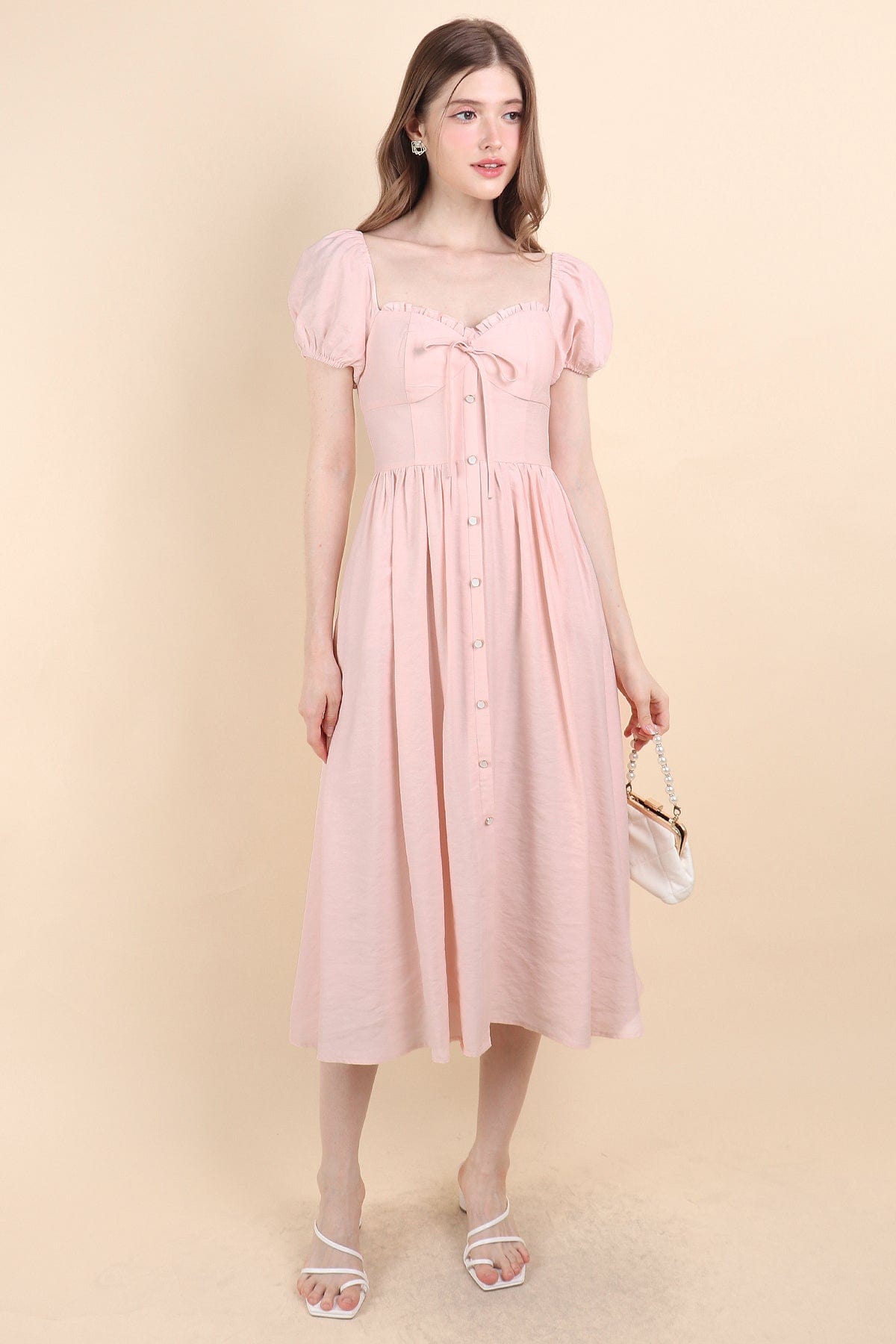 REYNA VICTORIAN SLEEVE PADDED MAXI DRESS IN PINK | NEONMELLO
