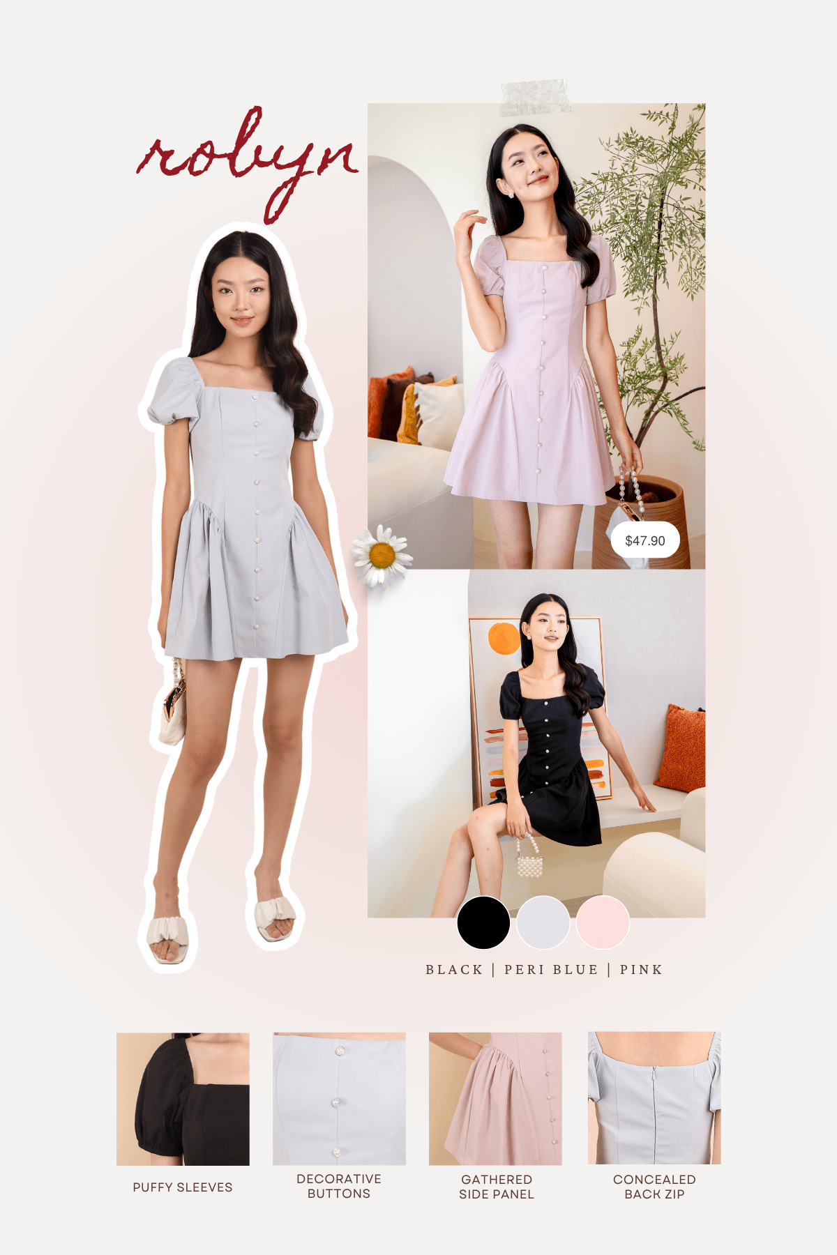 ROBYN POOF SLEEVED MINI DRESS IN PINK | NEONMELLO