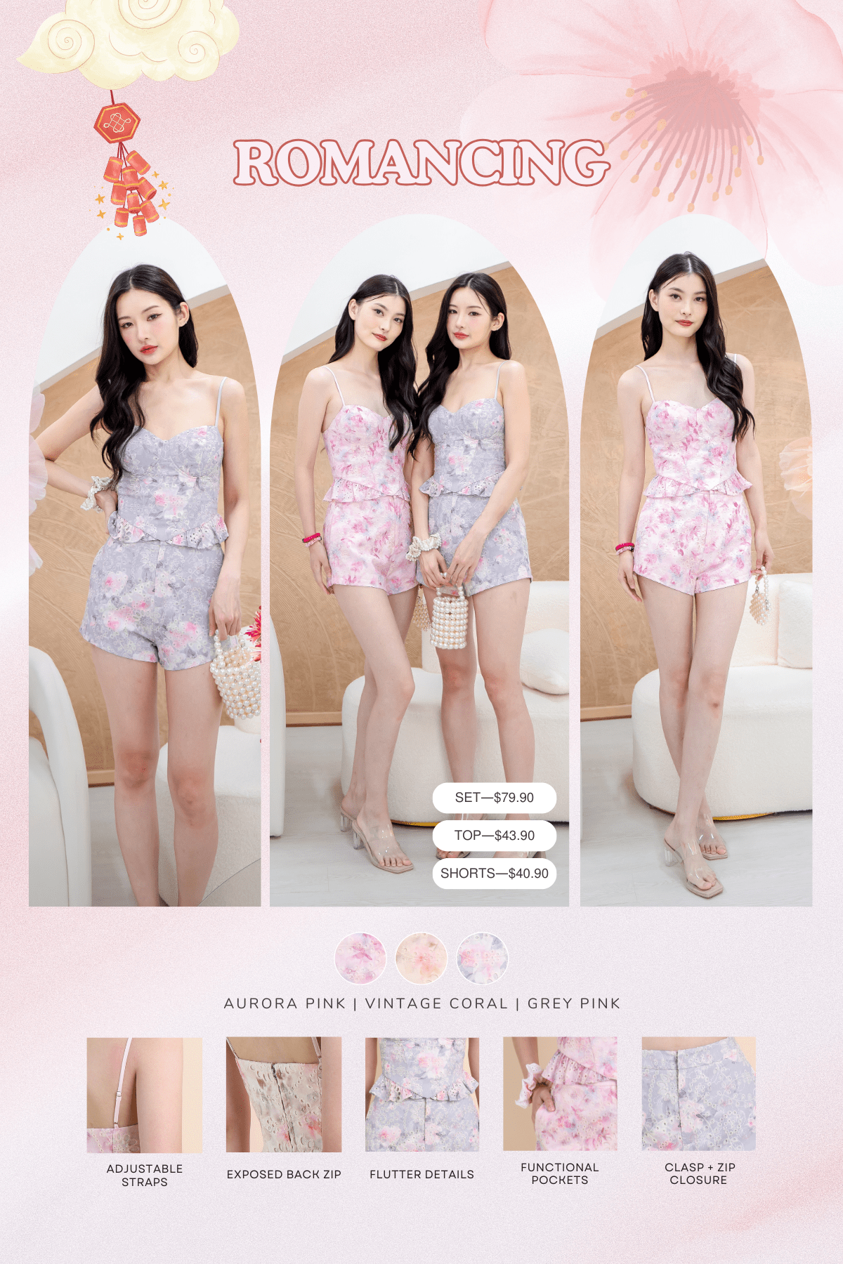 ROMANCING EYELET SHORTS IN GREY PINK | NEONMELLO