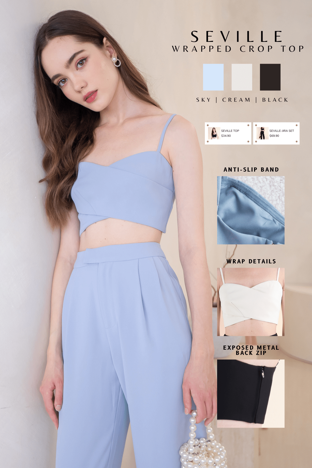 SEVILLE WRAPPED CROP TOP IN CREAM | NEONMELLO