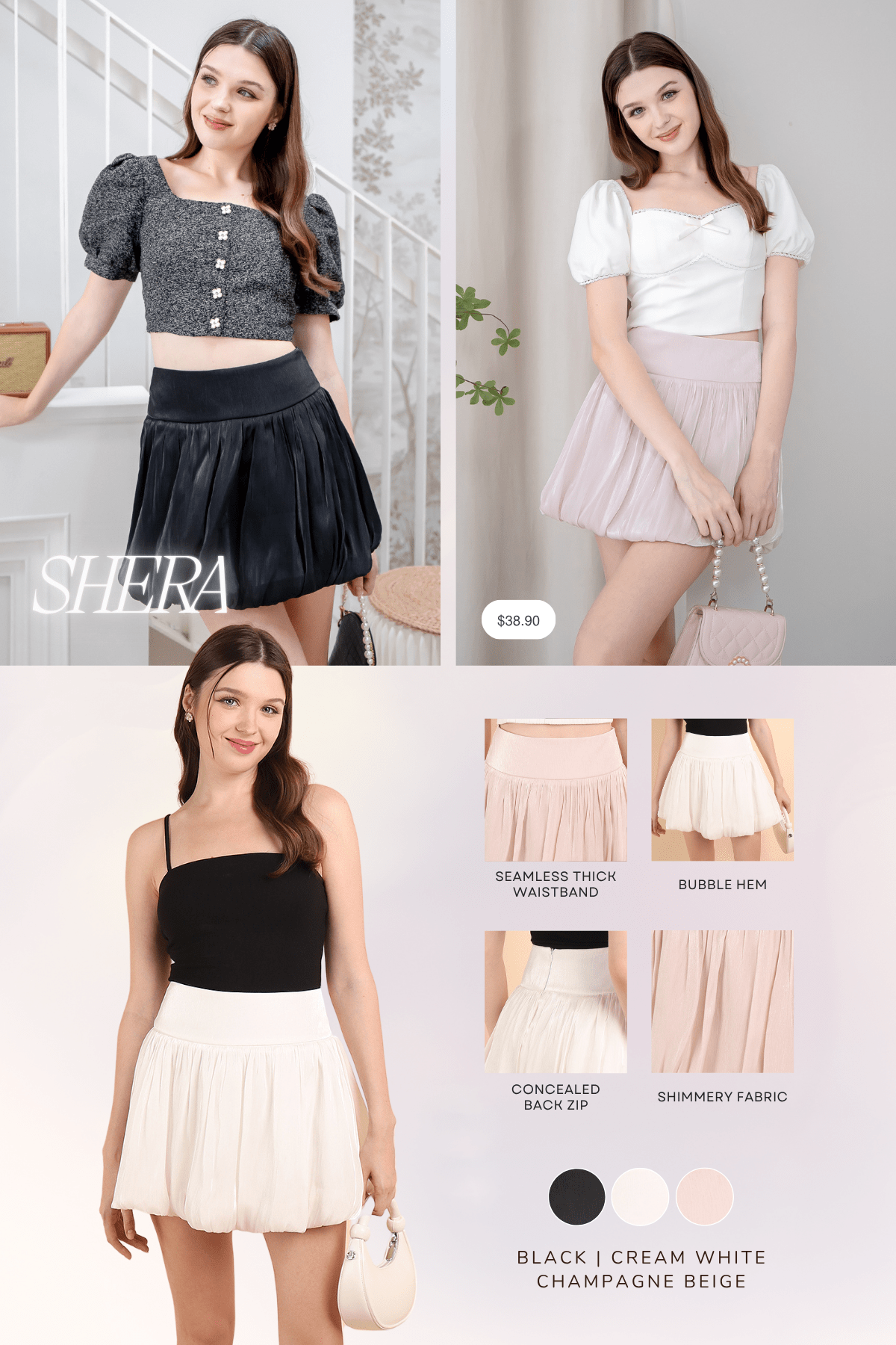 SHERA SHIMMER BUBBLE SKORTS IN BLACK | NEONMELLO