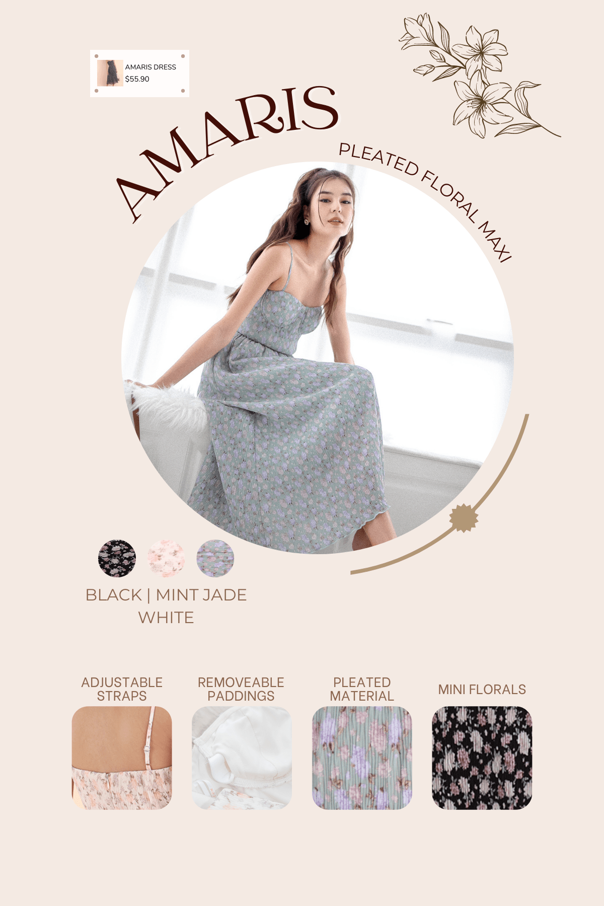 AMARIS PLEATED FLORAL MAXI IN JADE MINT | NEONMELLO