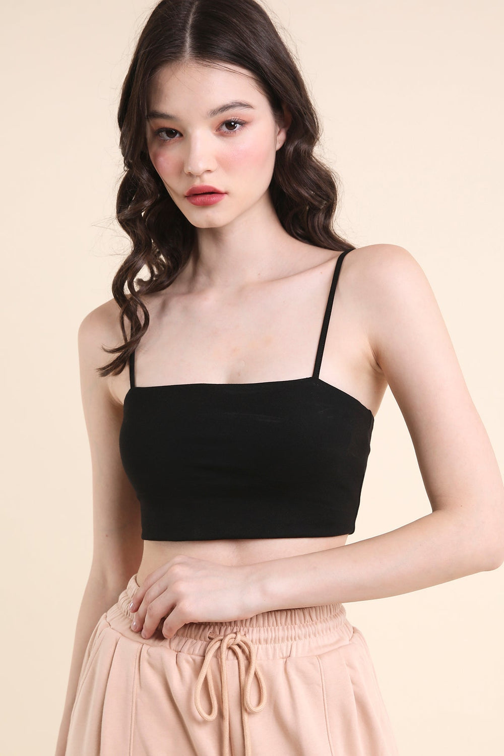RESTOCKED** ZONIA PADDED CROPPED SPAG TOP IN BLACK | NEONMELLO