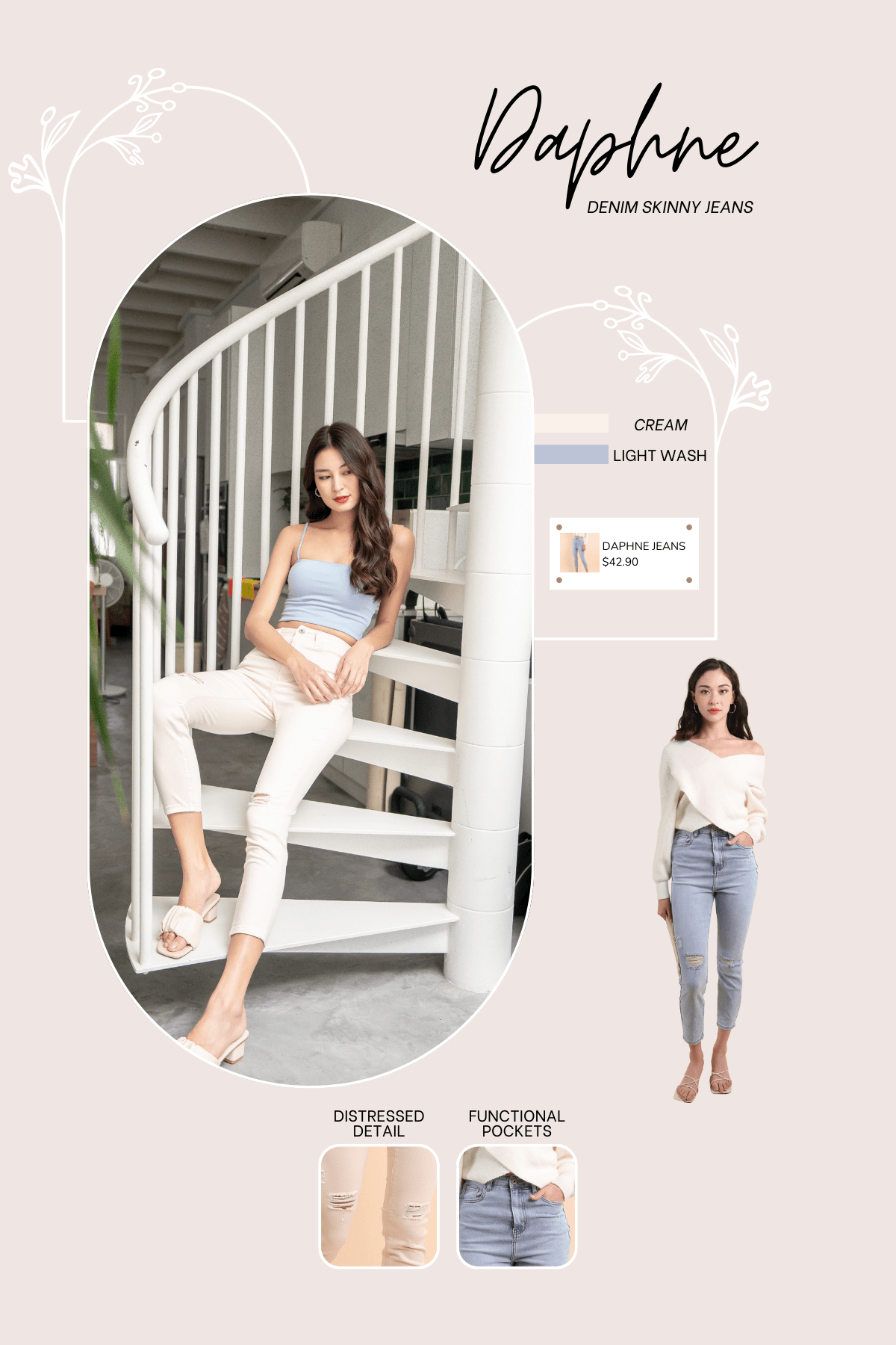 DAPHNE DENIM SKINNY JEANS IN CREAM | NEONMELLO