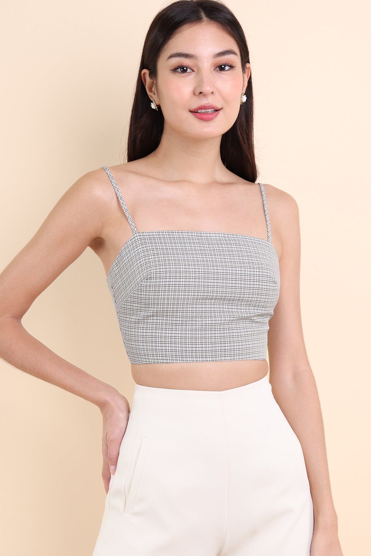 POPPY PLAID CROP SPAG TOP IN BLACK | NEONMELLO