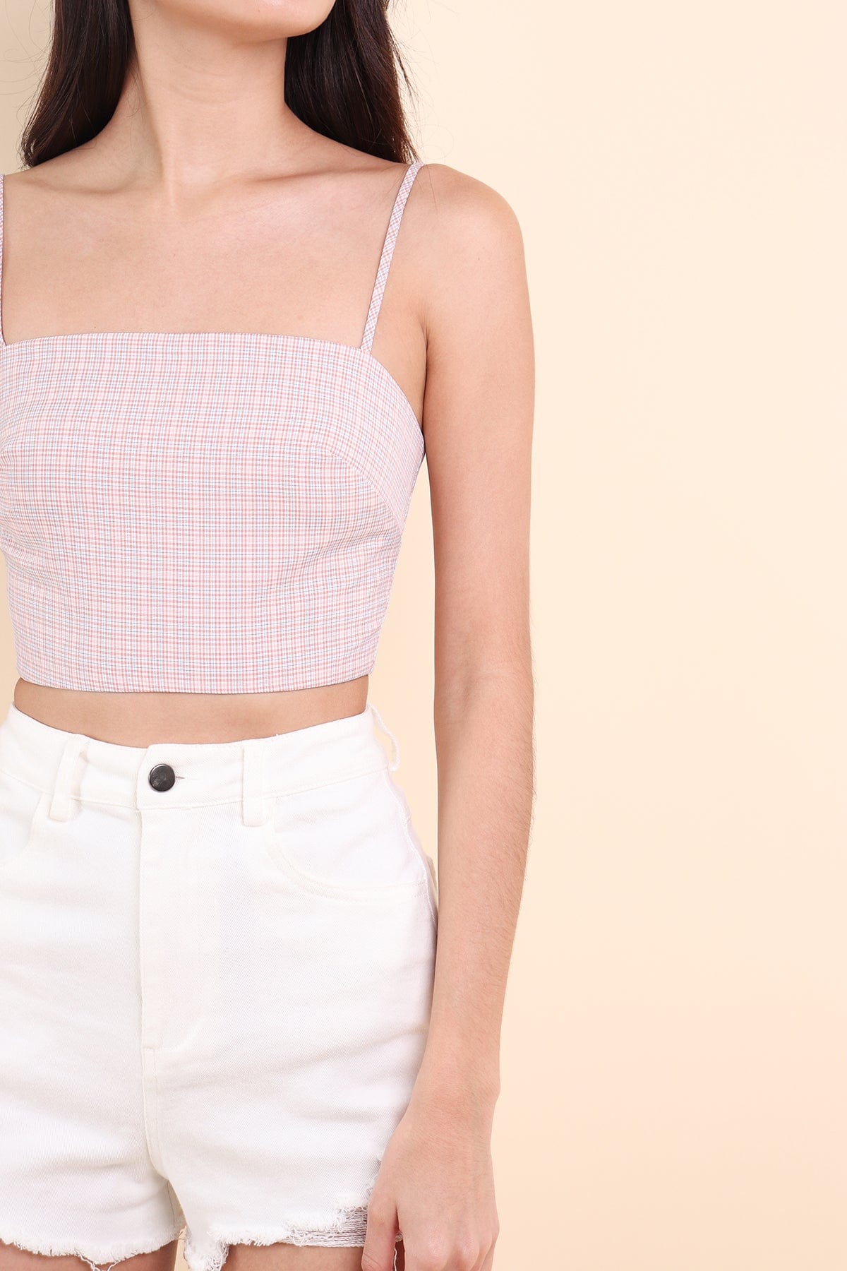 POPPY PLAID CROP SPAG TOP IN PINK | NEONMELLO